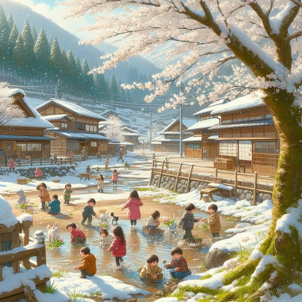 雪とけて村いっぱいの子どもかな Chichi Pui(ちちぷい)aiイラスト専用の投稿&生成サイト