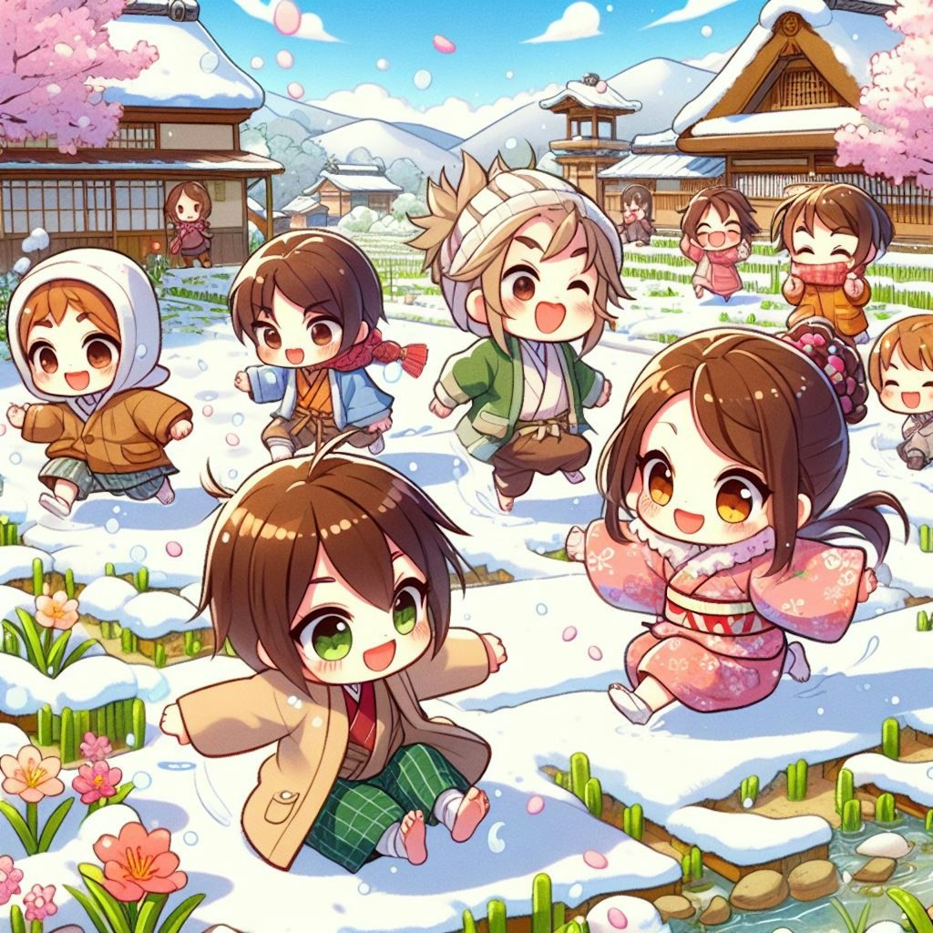 雪とけて村いっぱいの子どもかな Chichi Pui(ちちぷい)aiイラスト専用の投稿&生成サイト