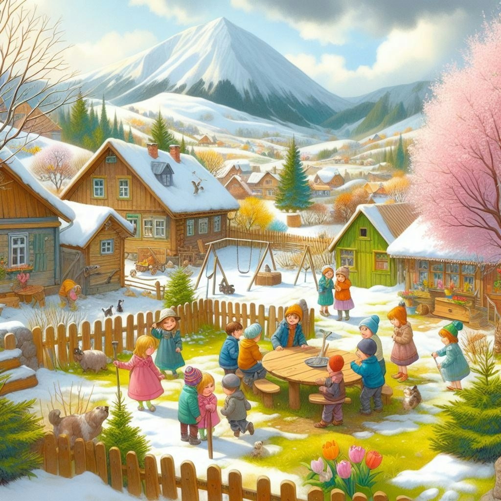 雪とけて村いっぱいの子どもかな Chichi Pui(ちちぷい)aiイラスト専用の投稿&生成サイト