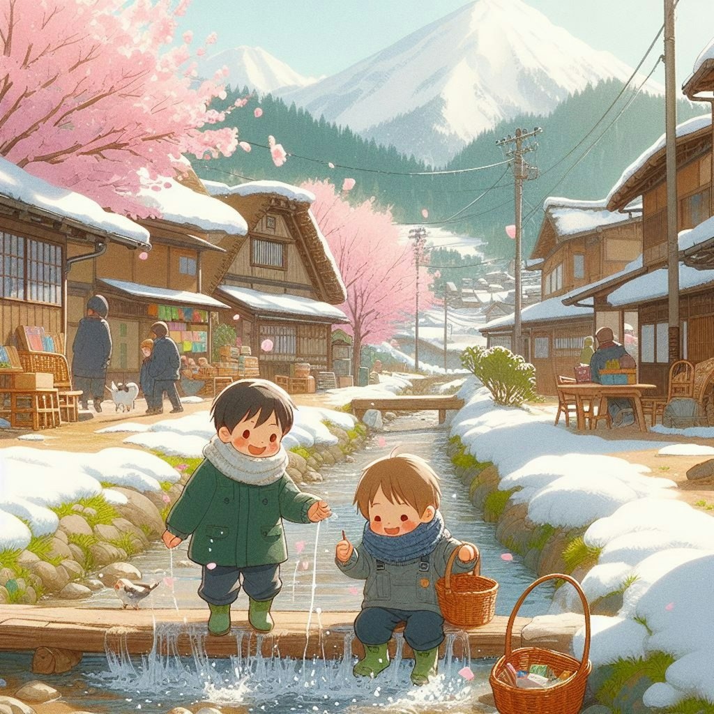 雪とけて村いっぱいの子どもかな Chichi Pui(ちちぷい)aiイラスト専用の投稿&生成サイト