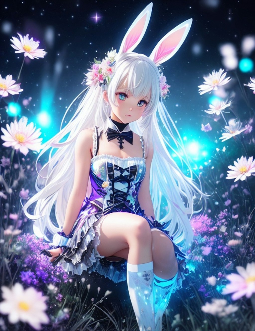 Bunny Eared Girl In A Starry Garden Chichi Pui(ちちぷい)aiイラスト専用の投稿サイト
