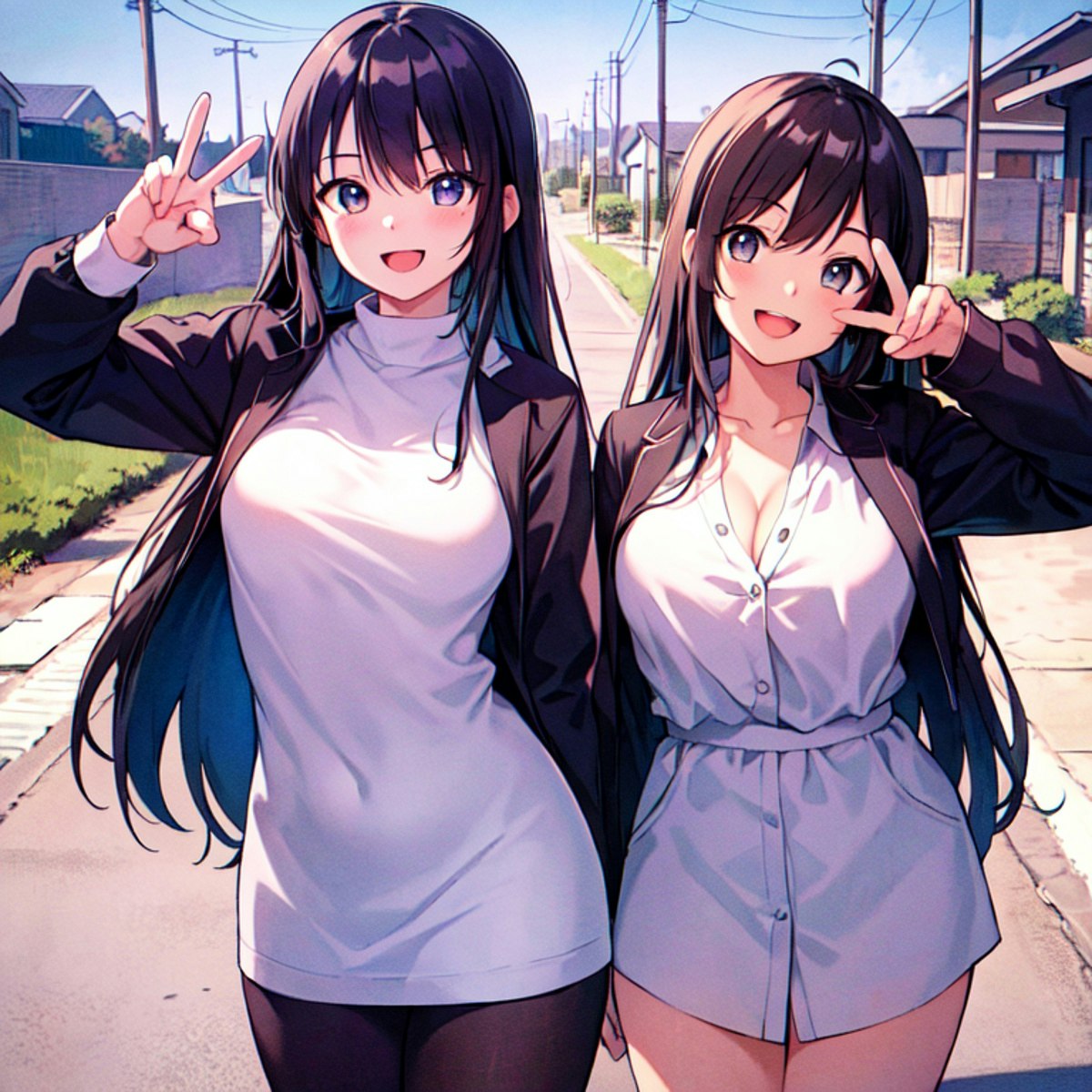 ピース女子 複数 Chichi Pui(ちちぷい)aiイラスト専用の投稿サイト