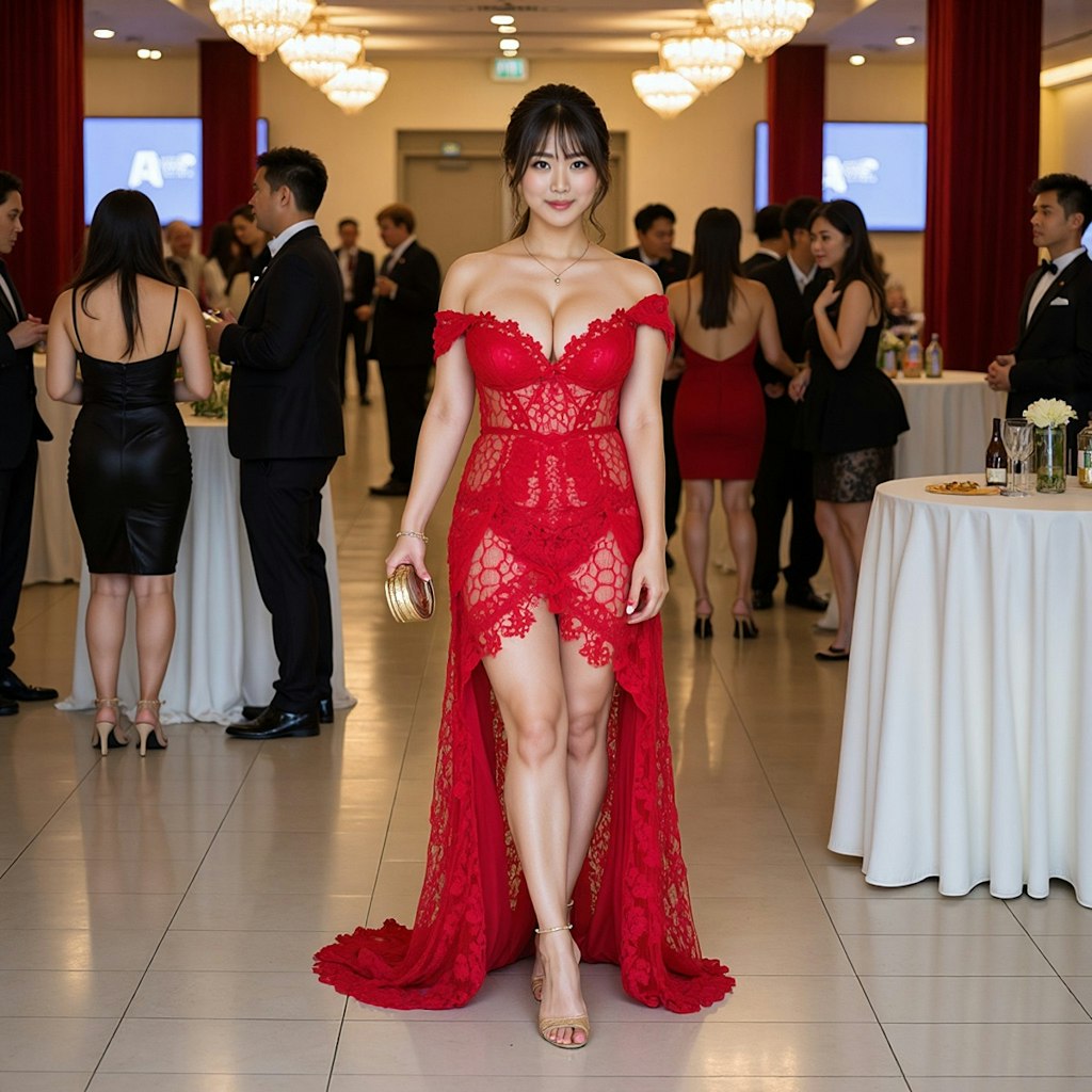 赤いパーティードレス2 | chichi-pui（ちちぷい）AIグラビア・AIフォト専用の投稿＆生成サイト