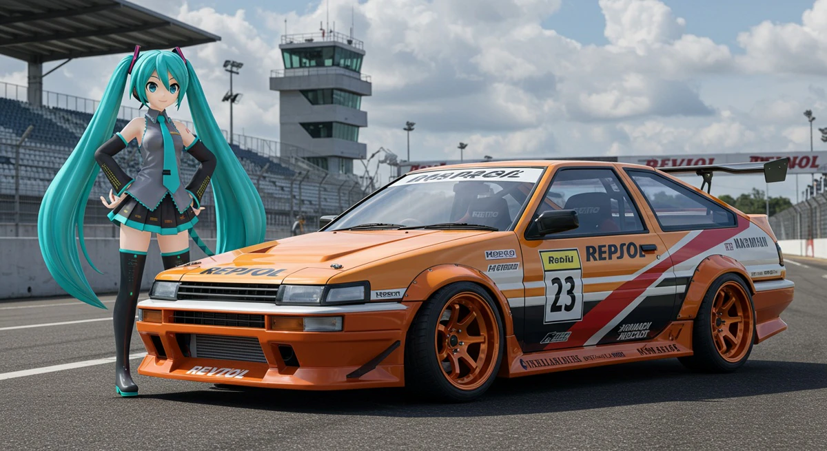 初音ミクと AE86N2仕様 | ちちぷいAIイラスト