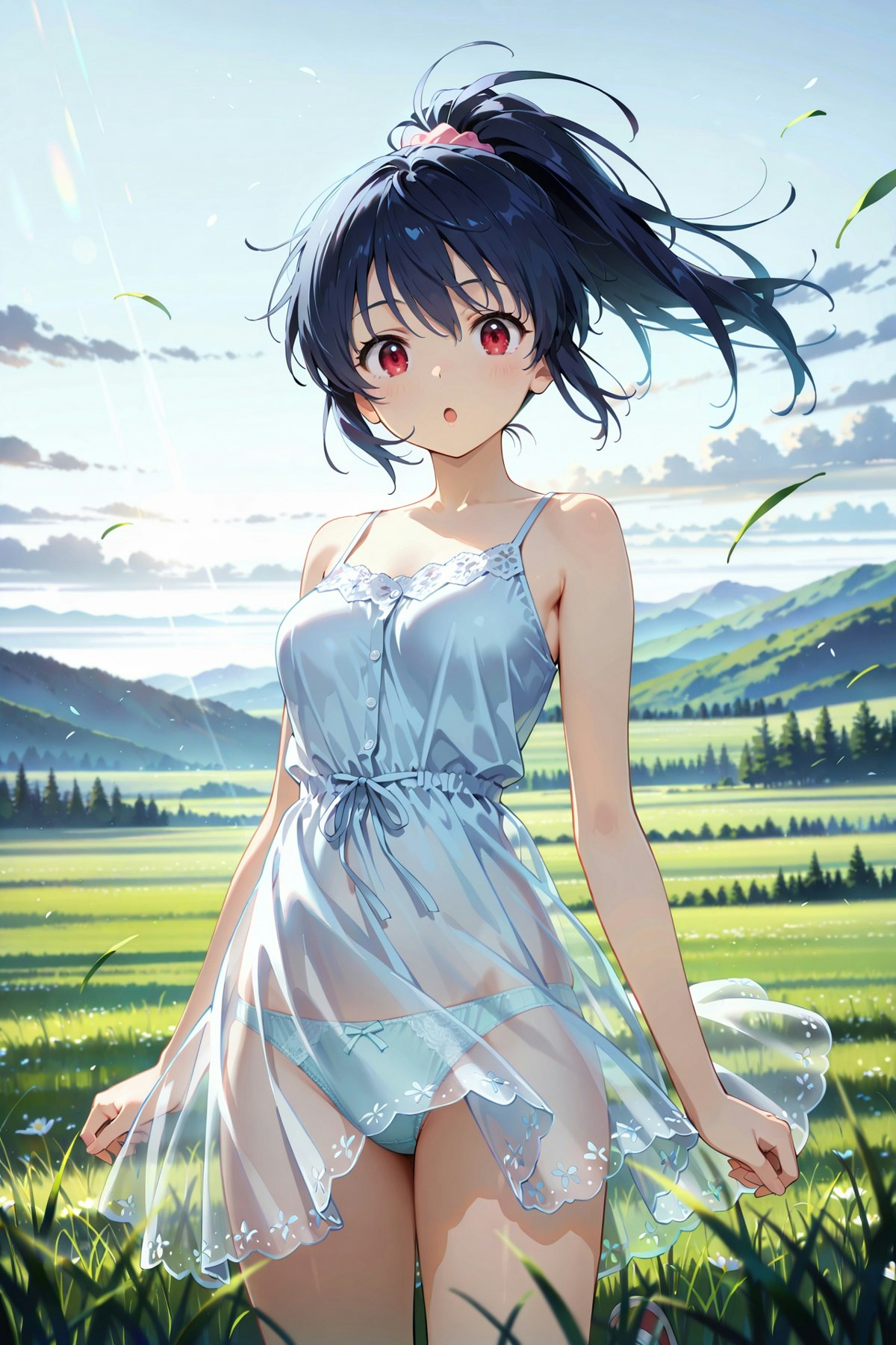 草原でぱんつが透けている服での撮影会 Y705 | chichi-pui（ちちぷい）AIイラスト専用の投稿＆生成サイト