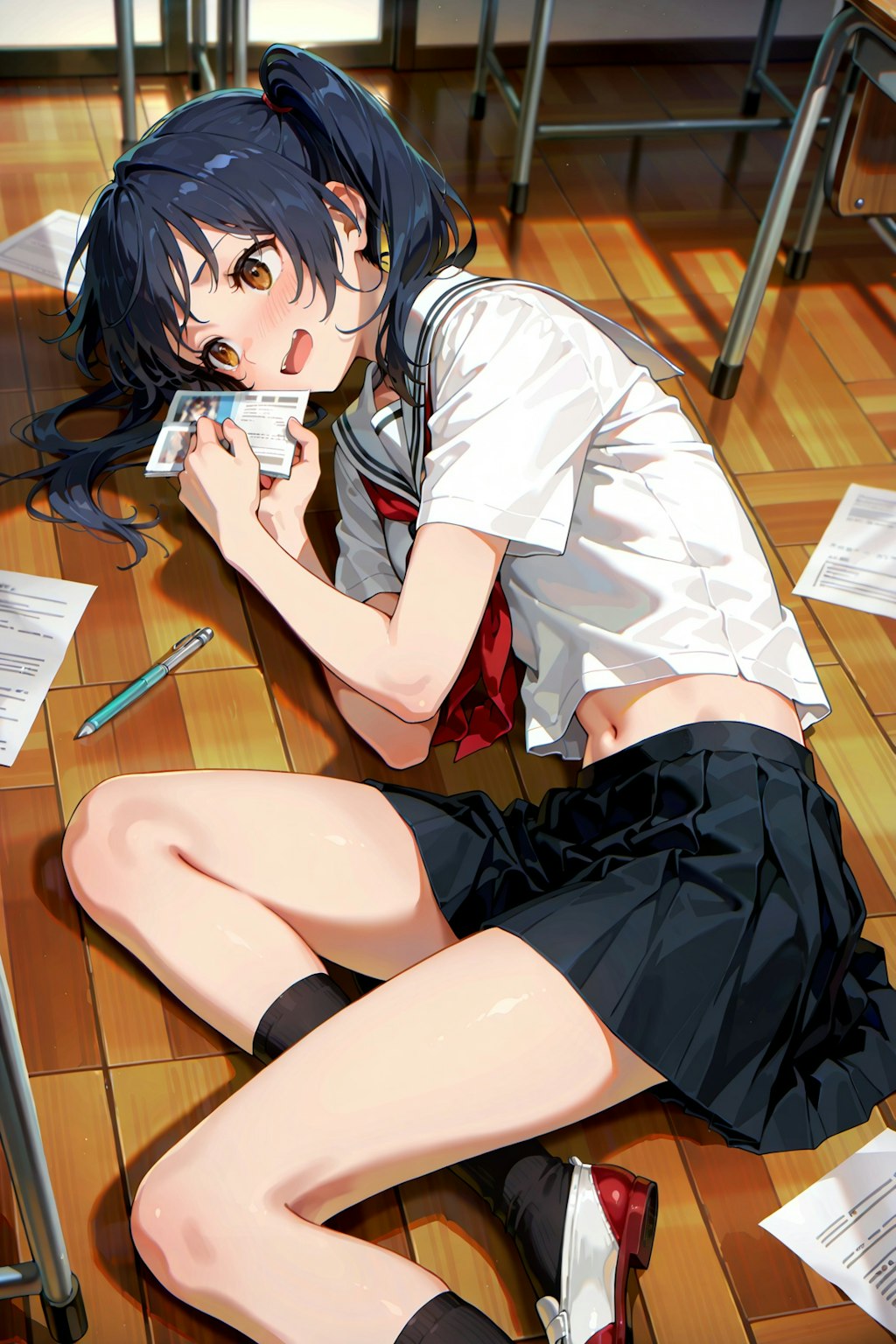 え゛っ、私寝ちゃってた？ よだれ垂れていないよねっ！？ Y506 | chichi-pui（ちちぷい）AIイラスト専用の投稿＆生成サイト