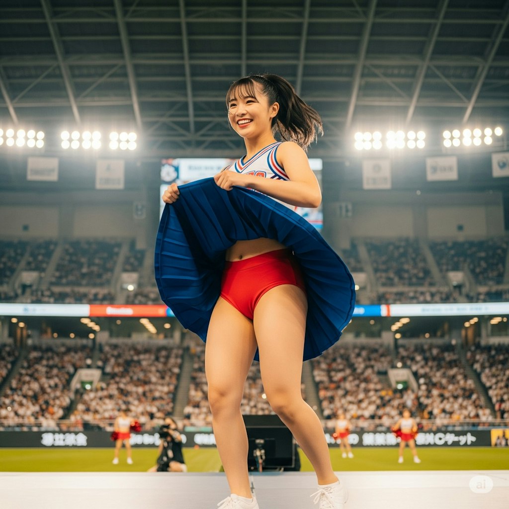 スタジアムでチアリーダーたくし上げ1 | chichi-pui（ちちぷい）AIグラビア・AIフォト専用の投稿＆生成サイト