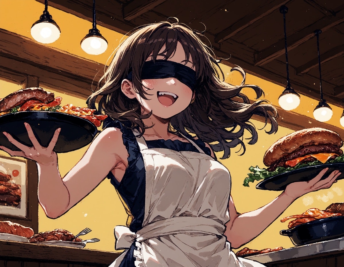 話題の目隠し料理店 | ちちぷいAIイラスト