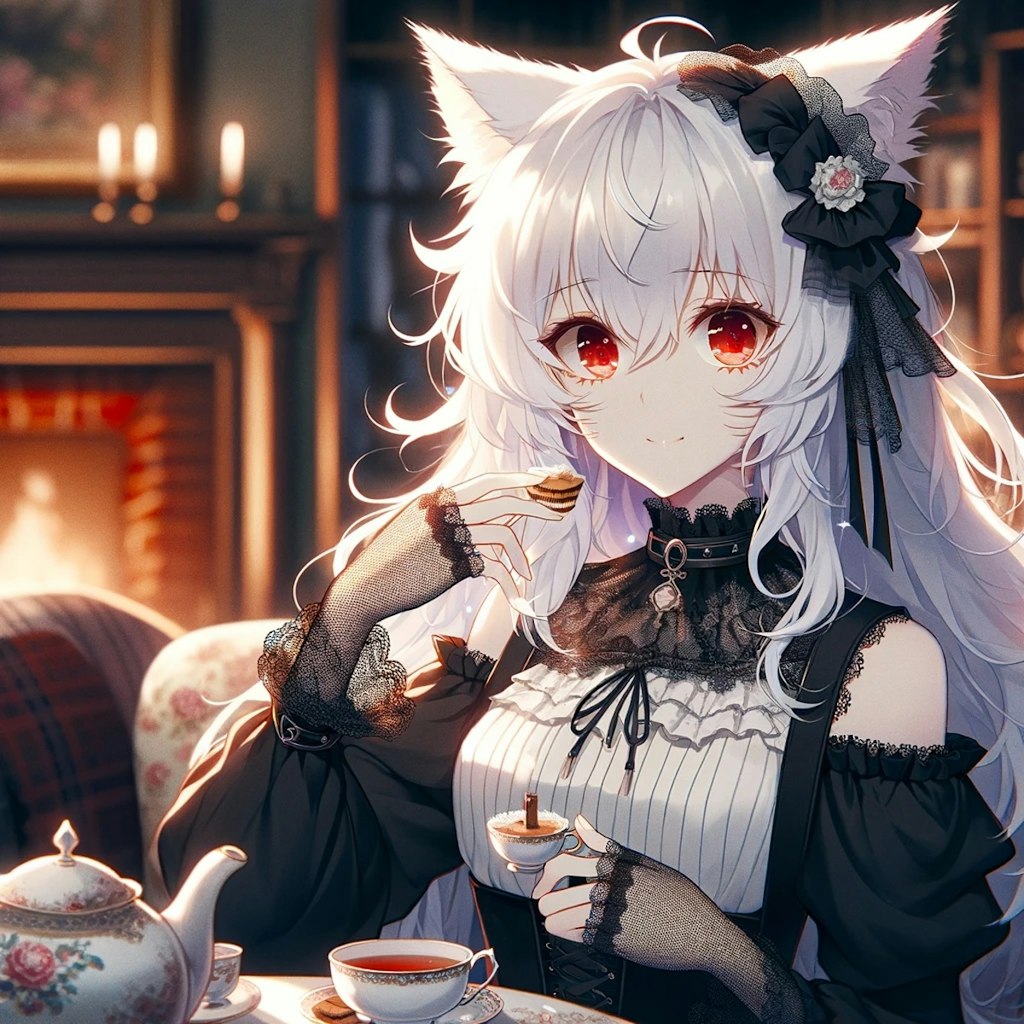 Twilight Whispers in Feline Grace | たそがれのささやきとネコの優雅 | chichi-pui（ちちぷい）AIイラスト専用の投稿＆生成サイト