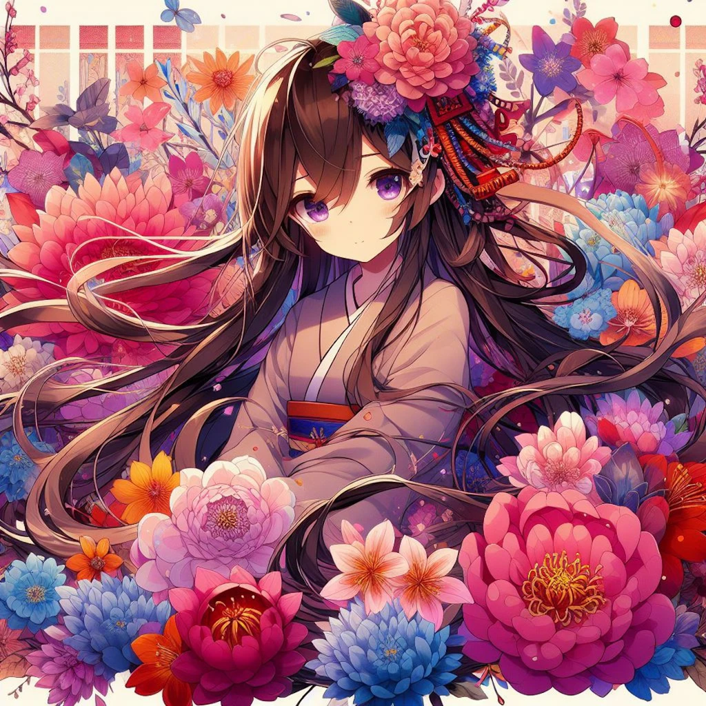 着物の女の子とお花 | chichi-pui（ちちぷい）AIイラスト専用の投稿＆生成サイト