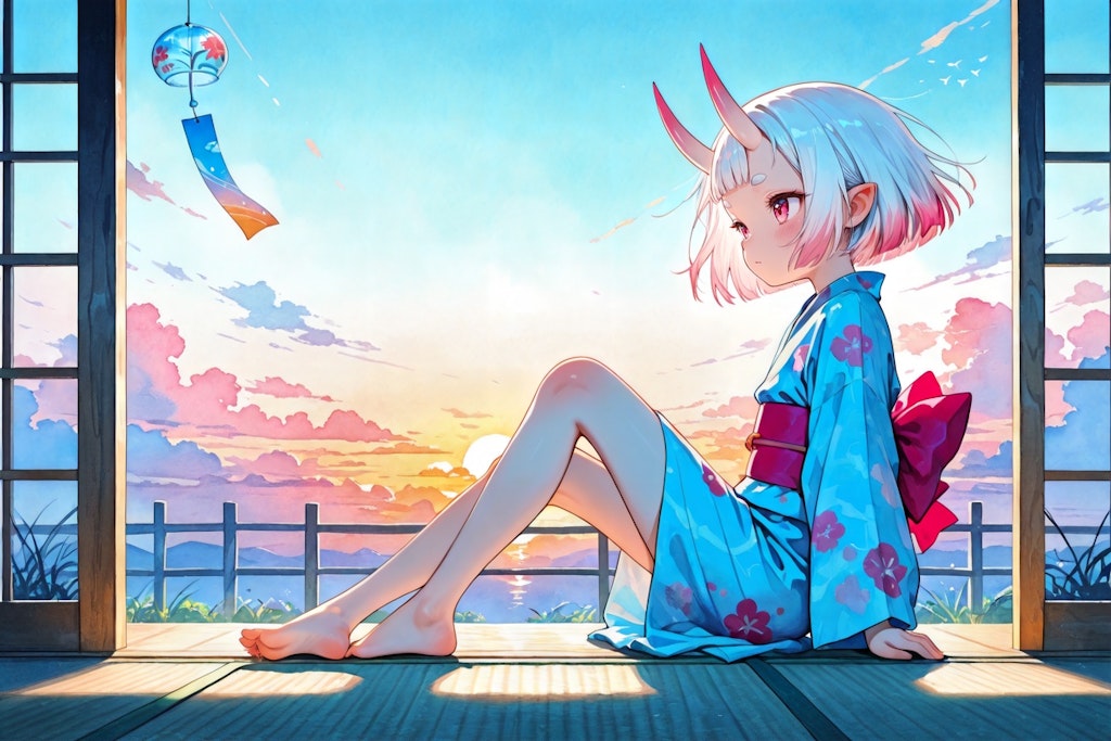 夕日と風鈴 | chichi-pui（ちちぷい）AIイラスト専用の投稿＆生成サイト